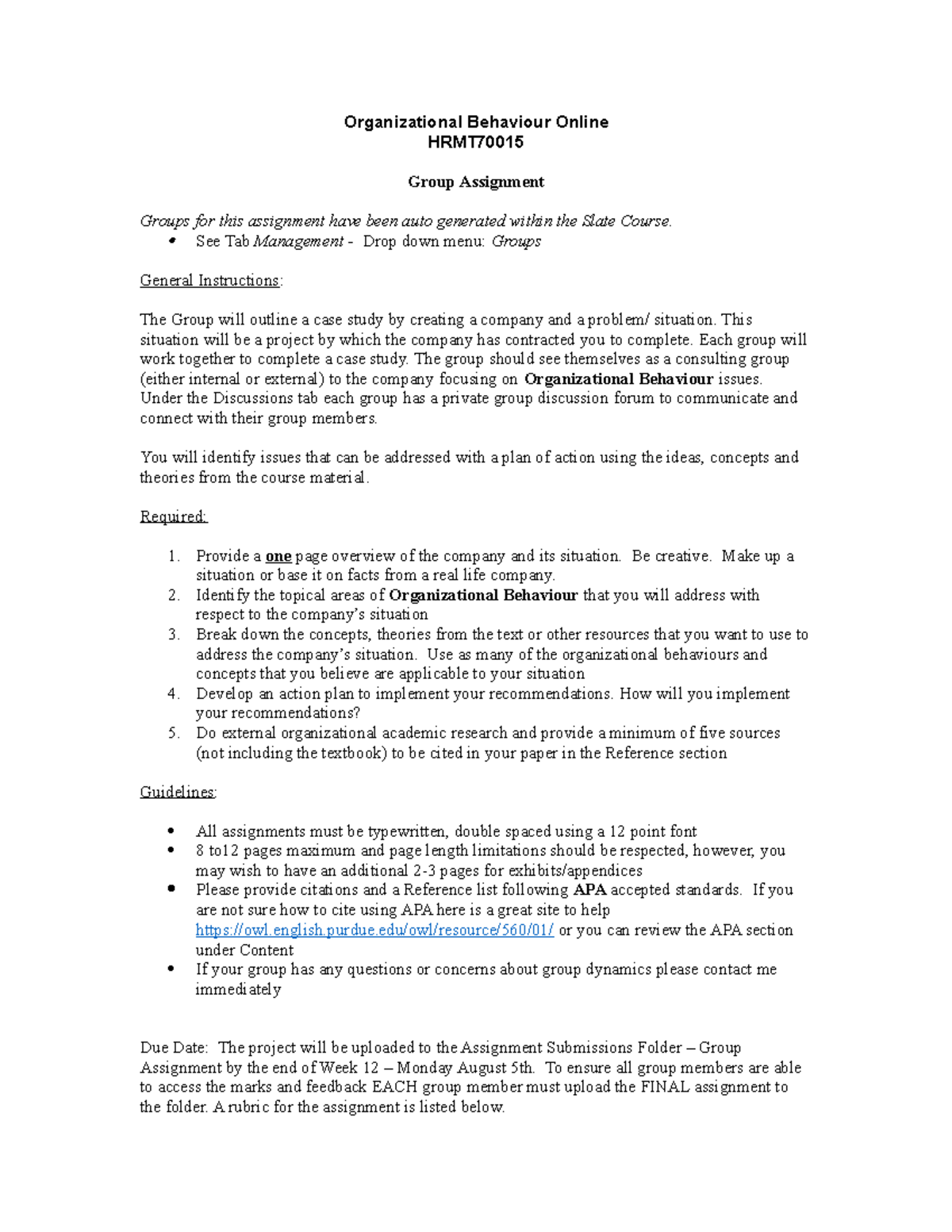 Group Assignment Spring-Summer 2019 - Organizational Behaviour Online ...