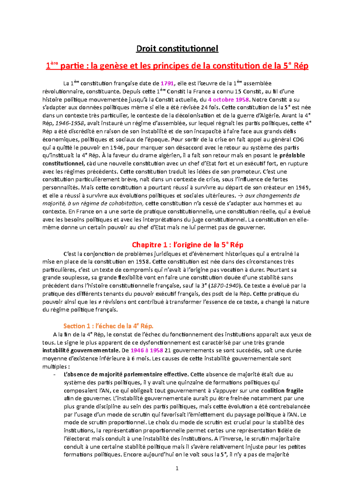 Droit constit Partie 1 - Droit constitutionnel 1ère partie : la genèse et les principes de la ...
