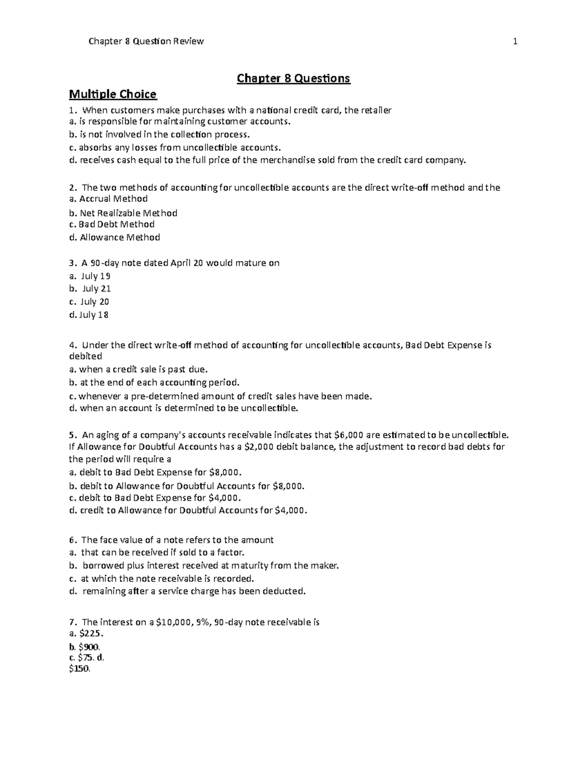 Chapter 8 questions - This is coursework for Intro. to Accounting ...