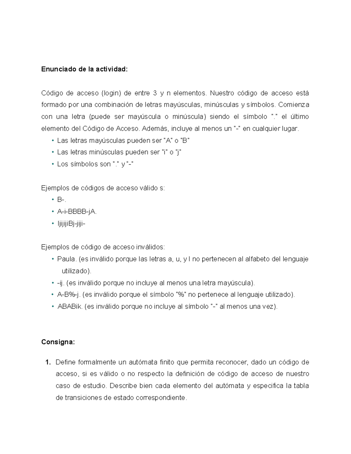 LFy C 2024 TP2 - TP2 100 - Enunciado de la actividad: Código de acceso (login) de entre 3 y n ...