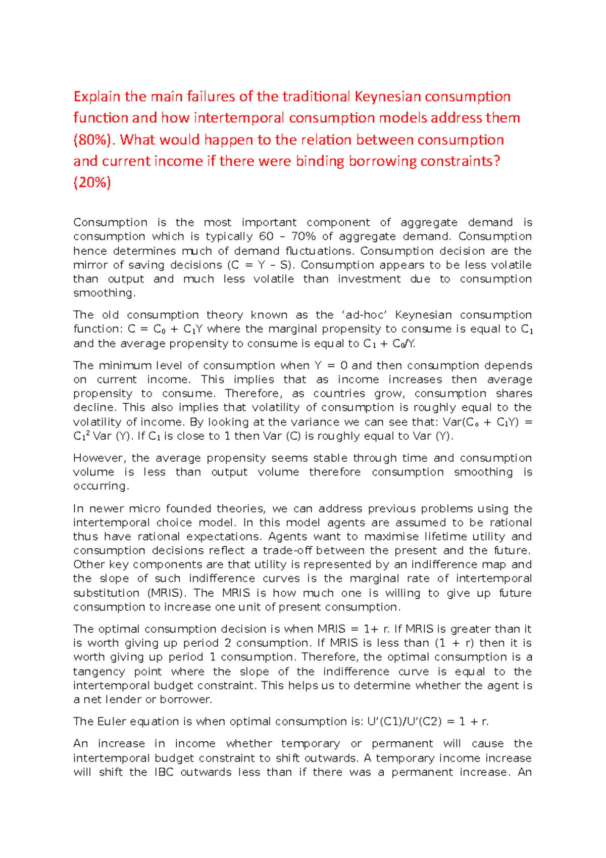 Exam essay 16 - Explain the main failures of the traditional Keynesian ...