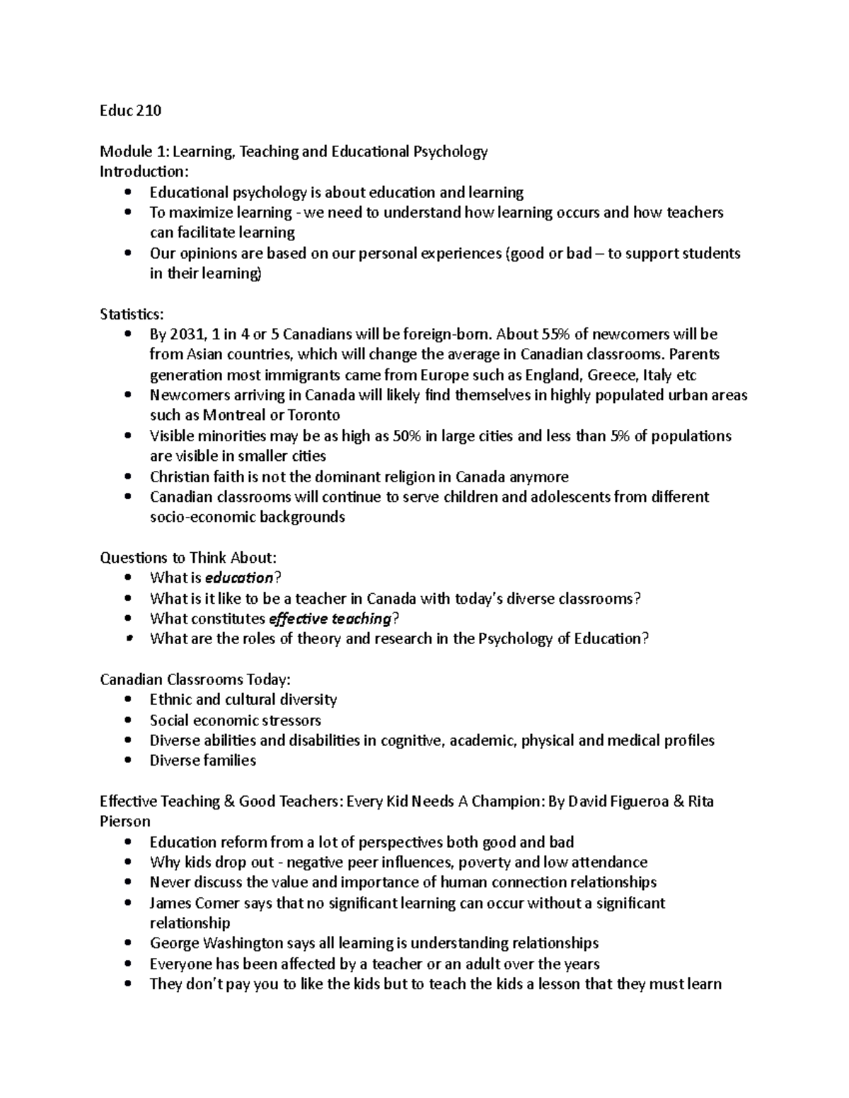 Module 1 - Class Notes - Learning, Teaching and Educational Psychology ...