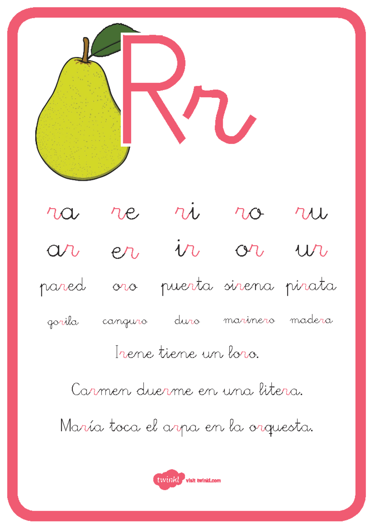 Cartilla de lectura La letra R - Intervención habla - Rr ra ar pared ...