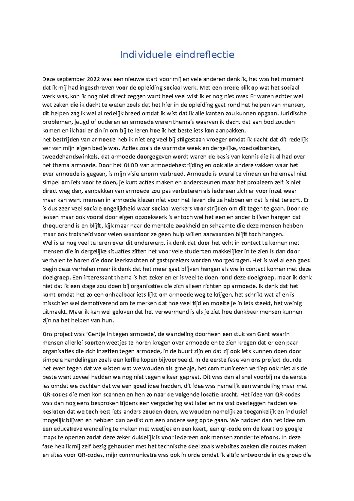 Individuele eindreflectie - Met een brede blik op wat het sociaal werk ...