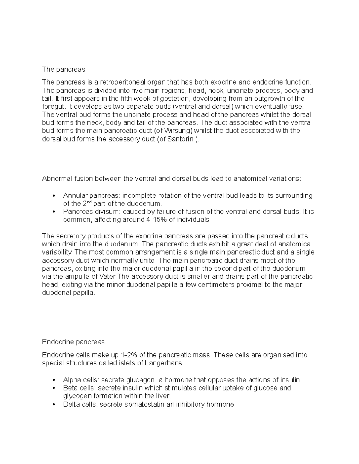 The pancreas - Lecture notes 1 - PHA223 - Sunderland - Studocu