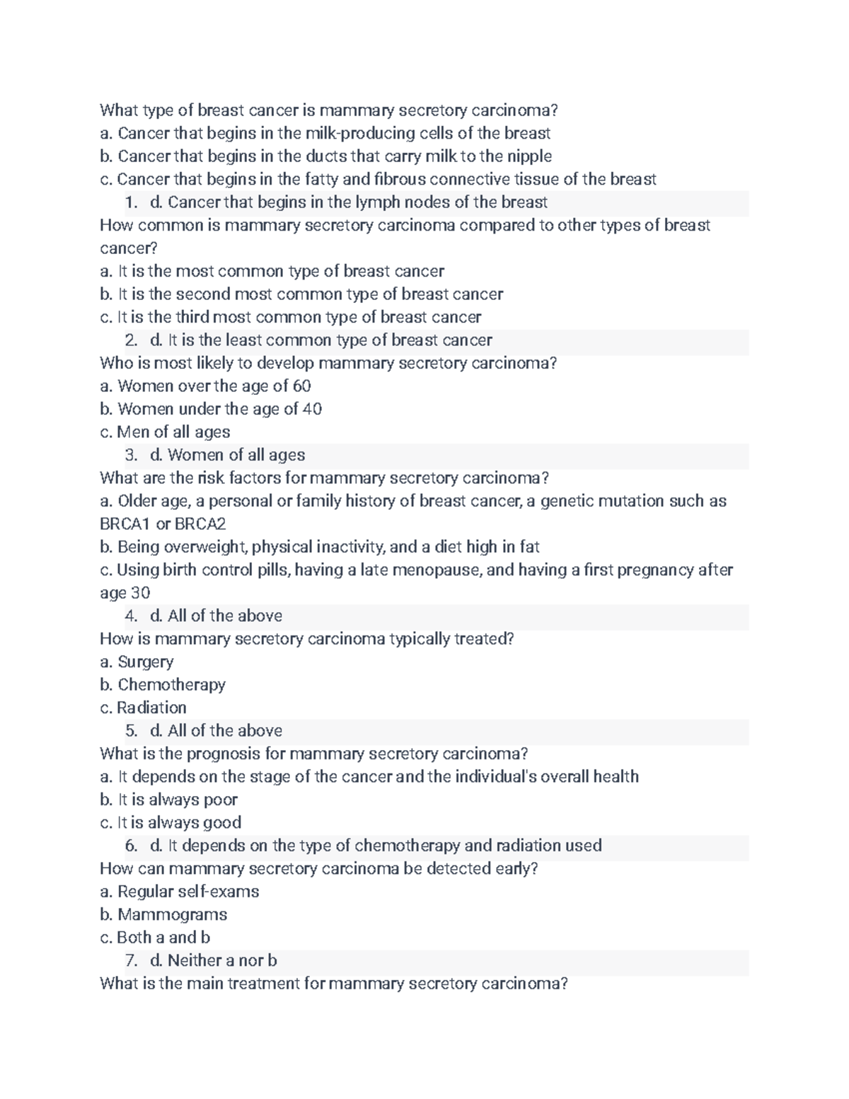 mammary secretory carcinoma multiple choice - What type of breast ...