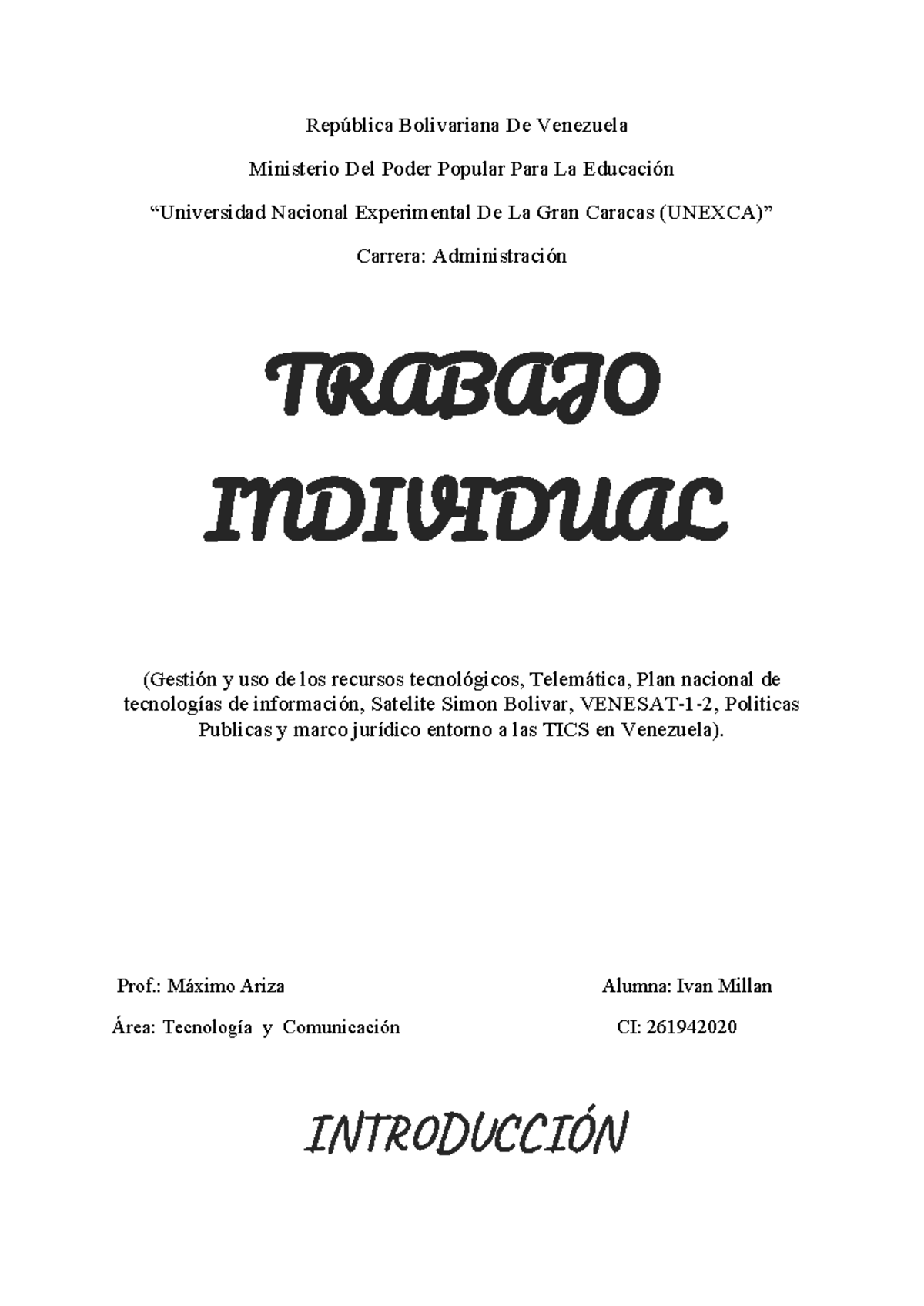 Ivan millan - Ensayo 1 - República Bolivariana De Venezuela Ministerio ...