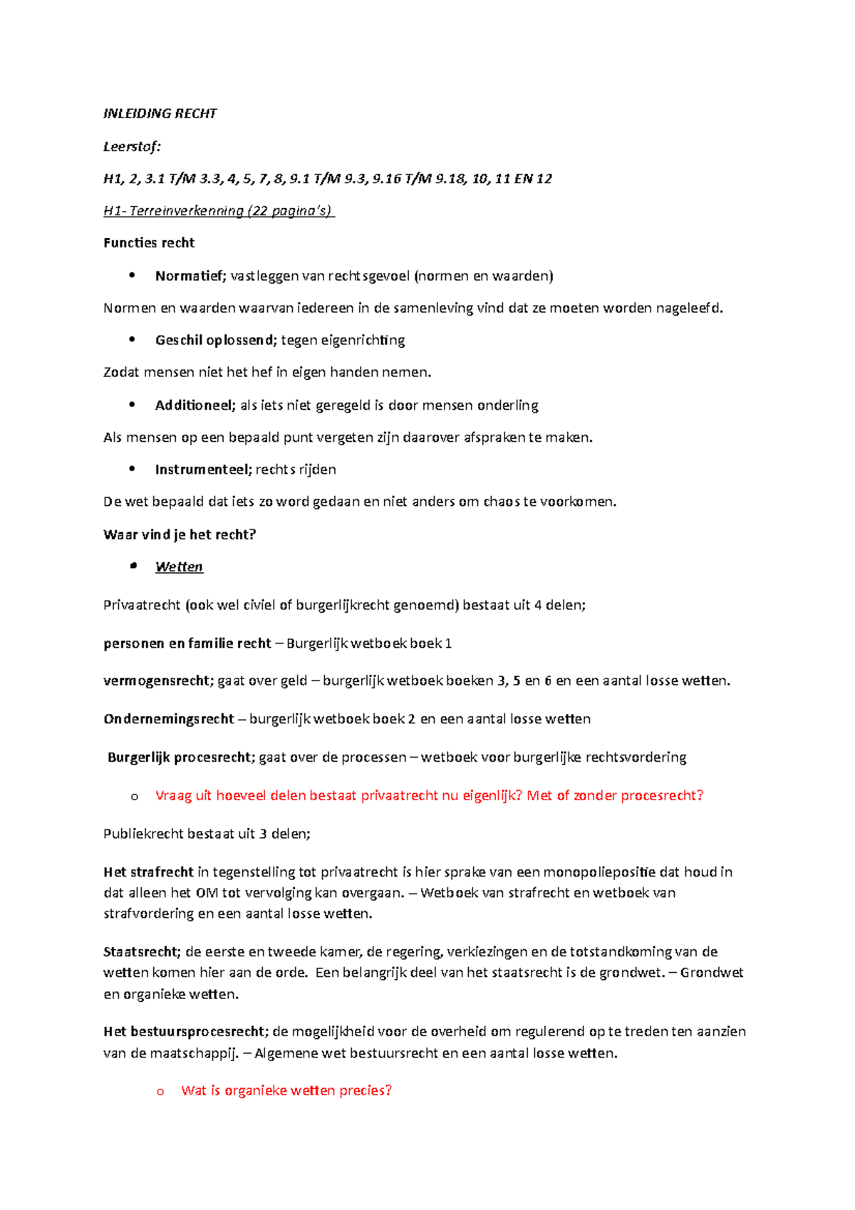 Inleiding recht - goede samenvatting - INLEIDING RECHT Leerstof: H1, 2 ...