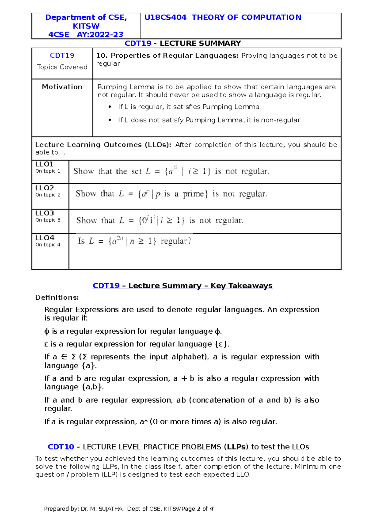 Toc Cdt19 Summary 4cse1 Drms 2021 22 Kitsw 4cse Ay2022 Cdt19 Lecture Summary Cdt Topics