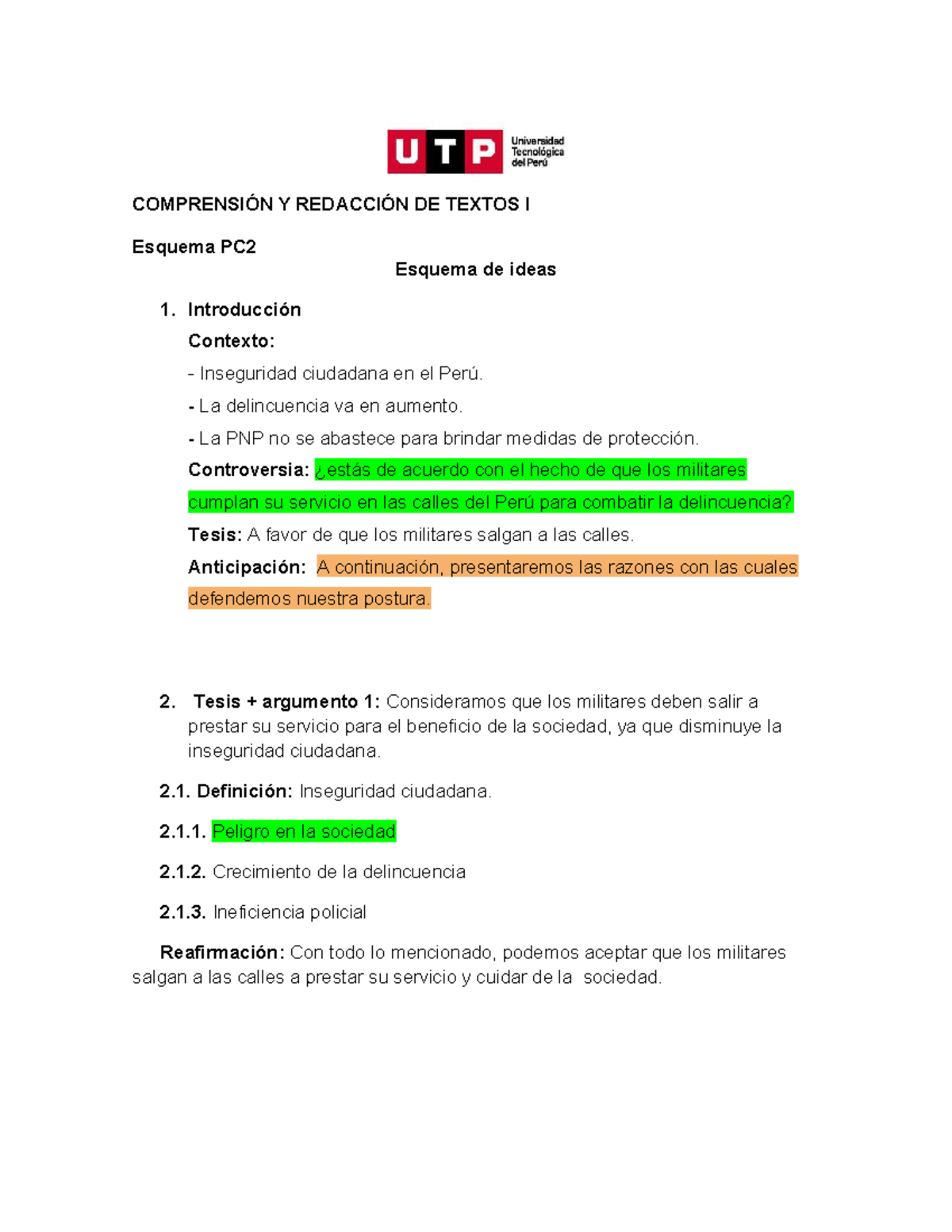 Esquema PC2 - COMPRENSIÓN Y REDACCIÓN DE TEXTOS I Esquema PC Esquema de ...