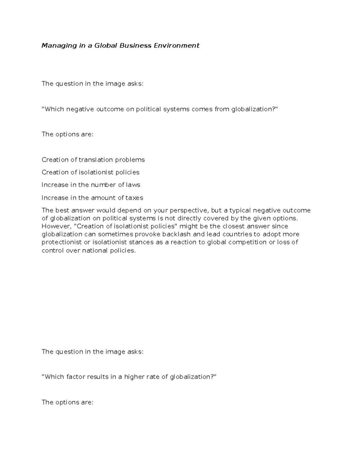 Managing in a Global Business Environment PA - Managing in a Global ...