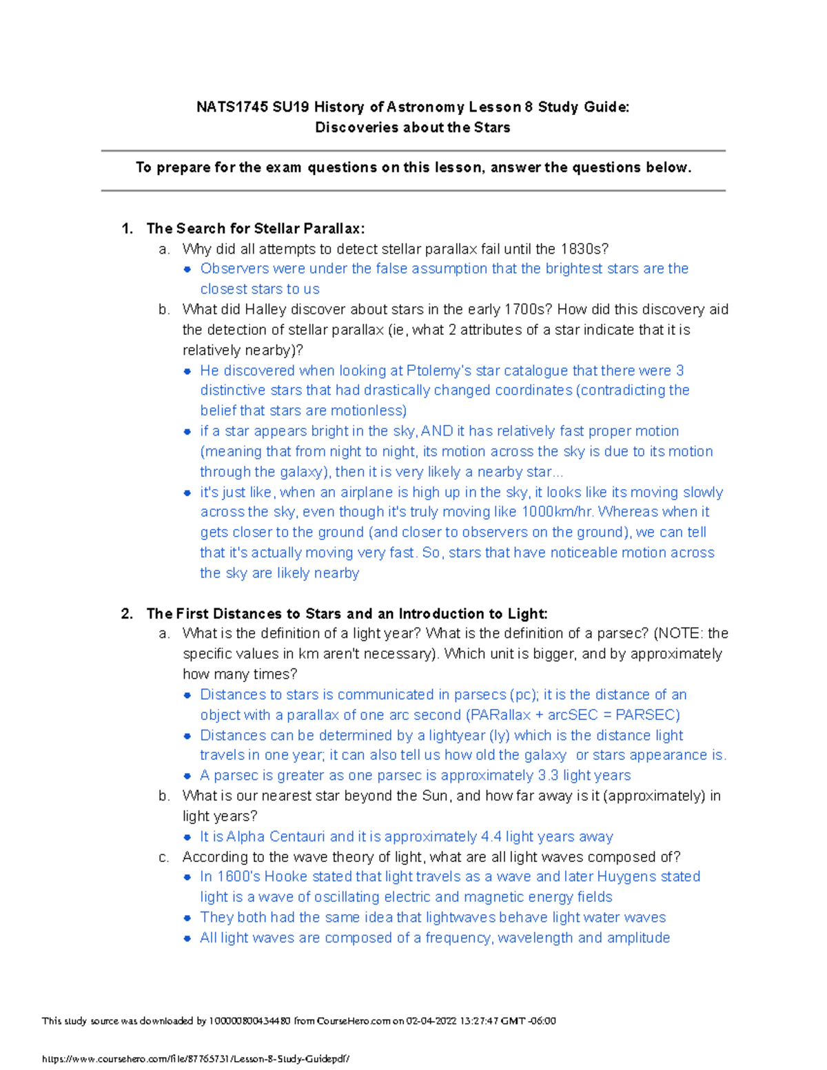 Lesson 8 Study Guide - past exam mats 1745. yorku. legit helps ...