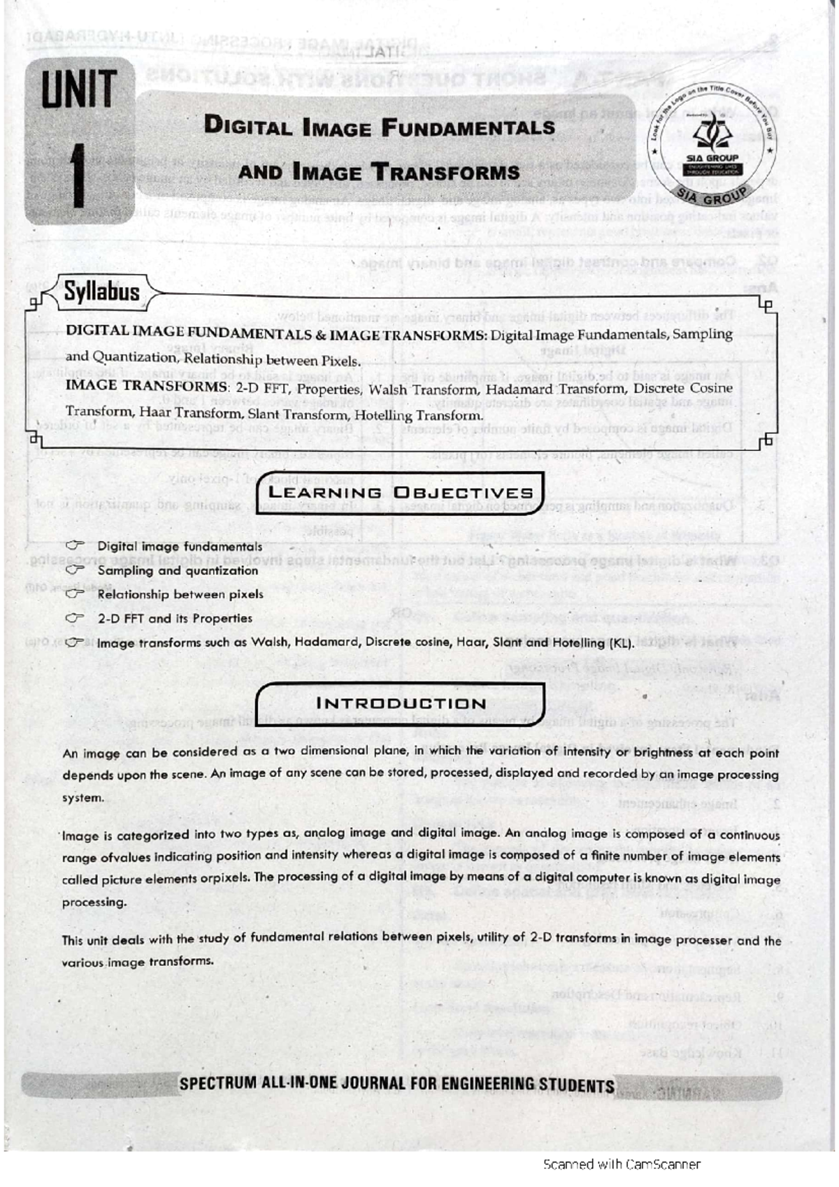 DIP UNIT 1 - dip - Computer Science and Engineering - Studocu
