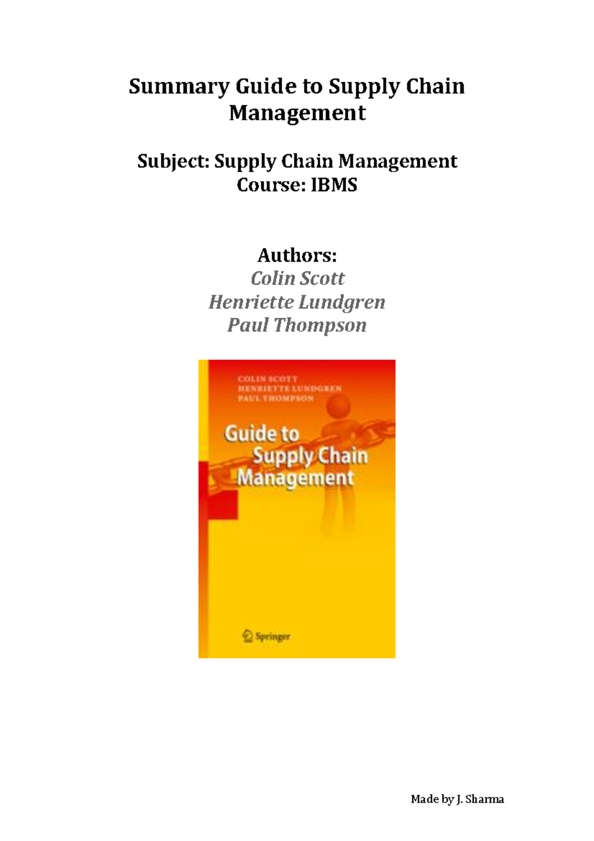 Guide to supply chain management - summary - Summary Guide to Supply ...