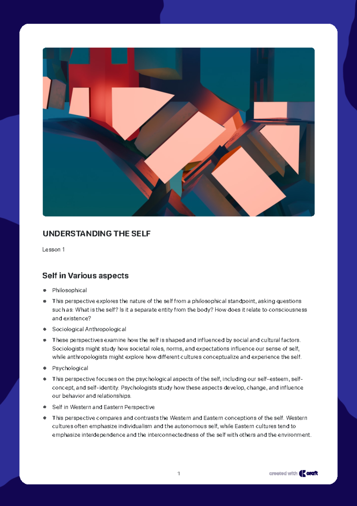 Undertanding the self - Lesson 1 - 1 UNDERSTANDING THE SELF Lesson 1 Self in Various aspects ...