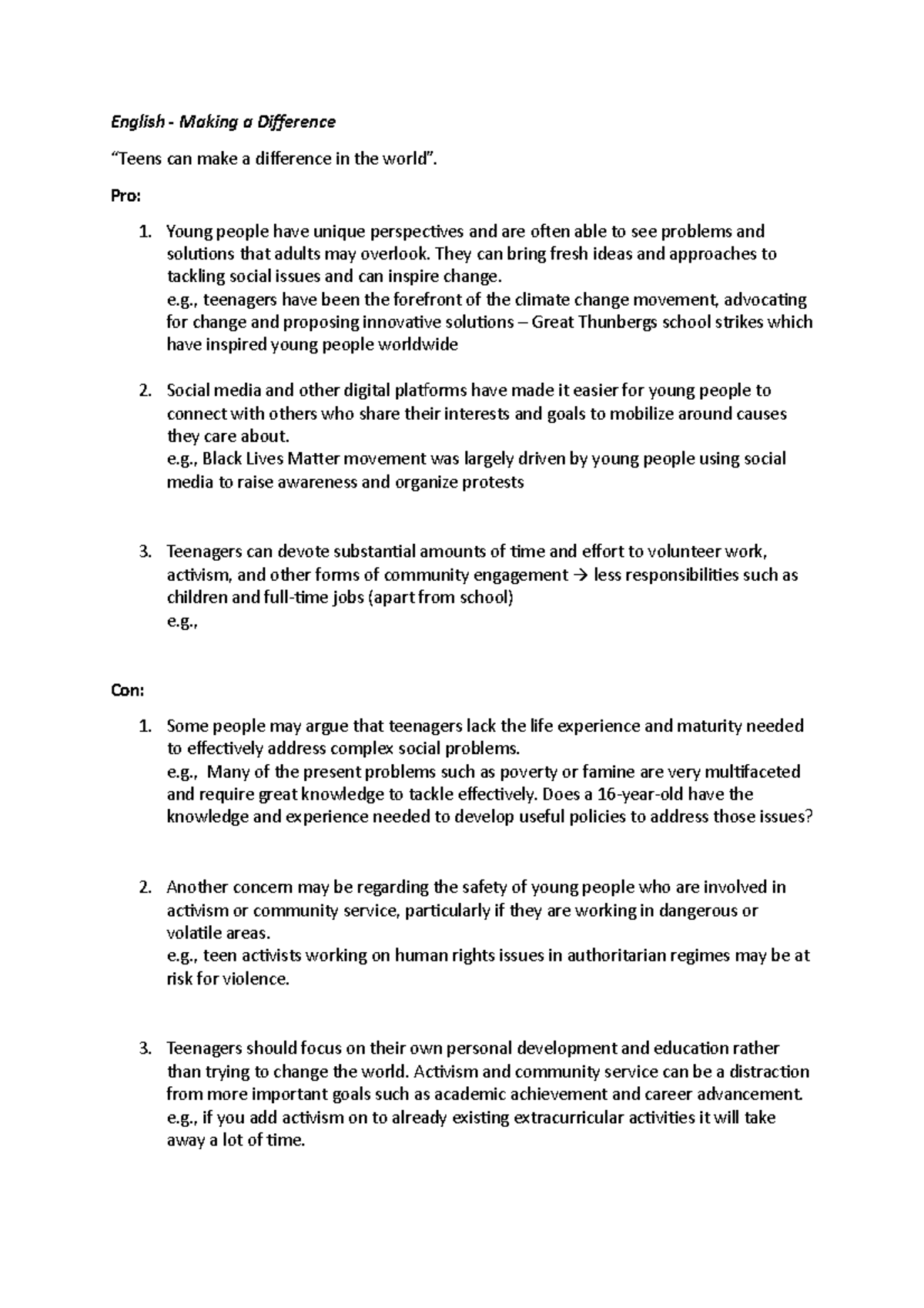 English - argument ( making a difference ) - English - Making a ...