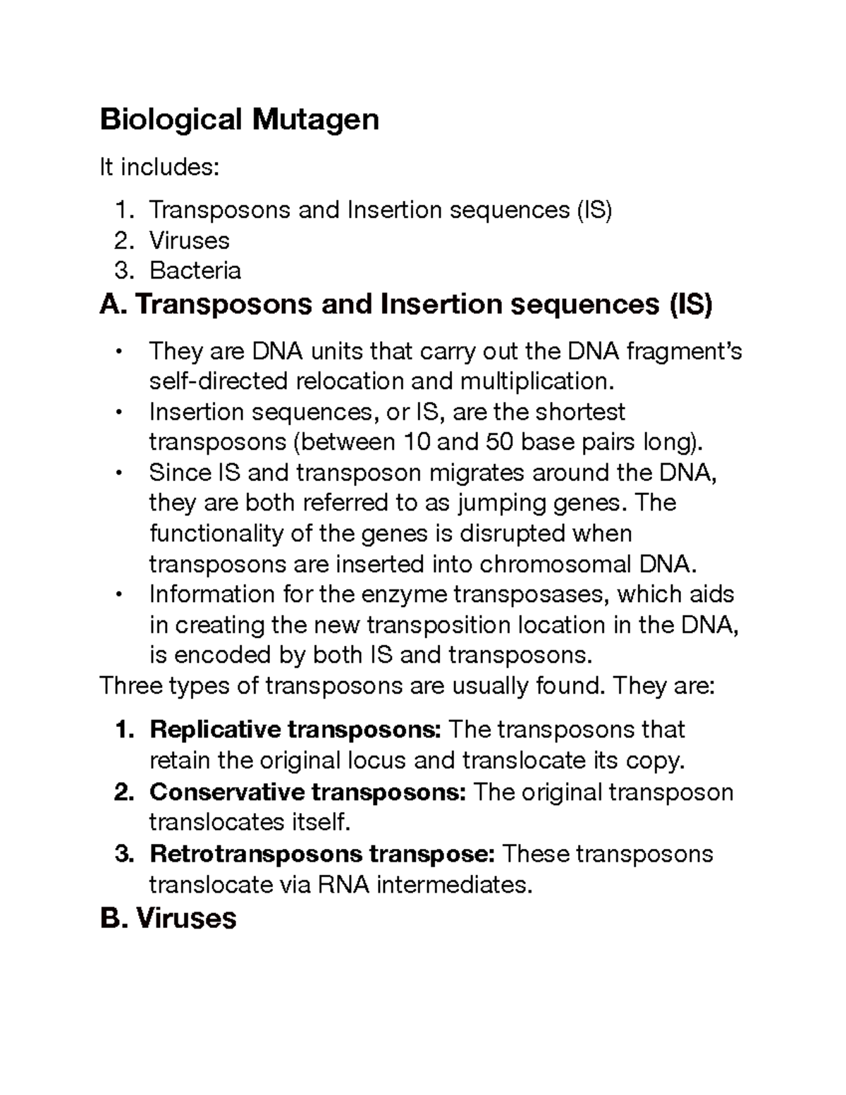 Bio 35 - Notes - Biological Mutagen It includes: Transposons and ...