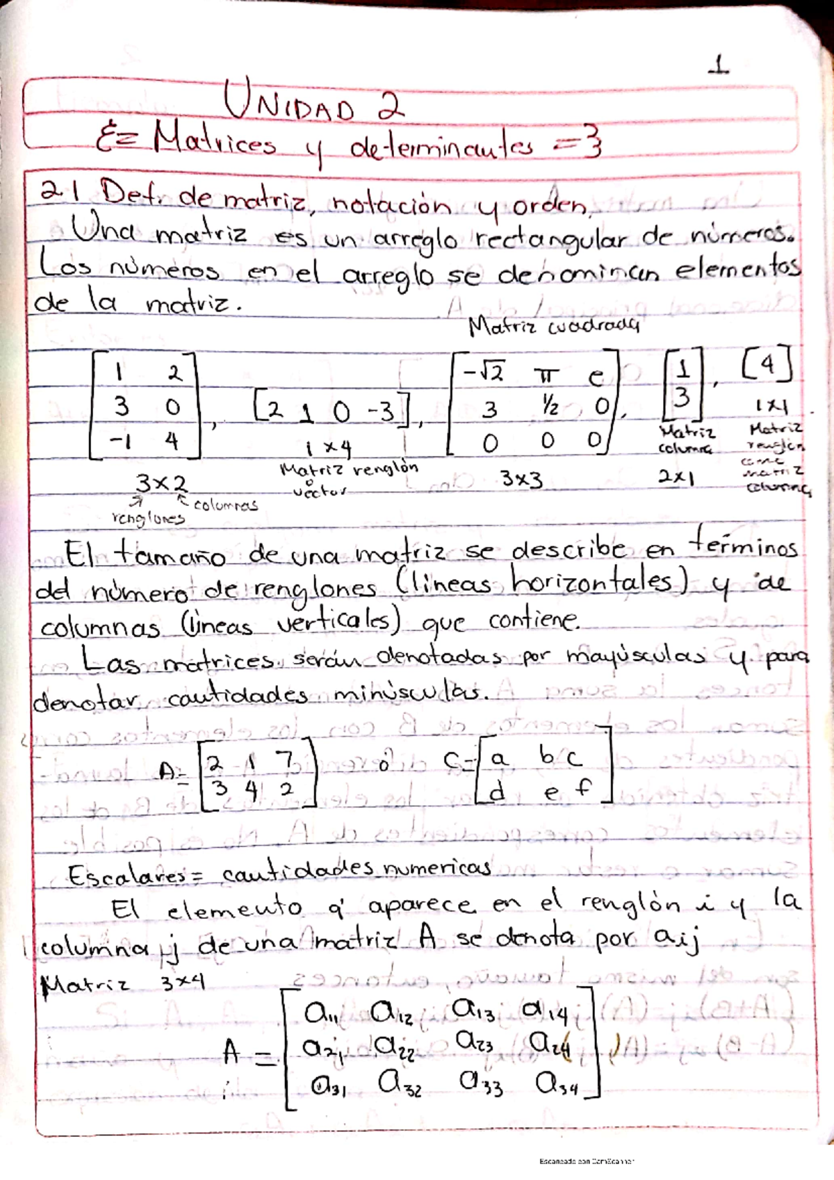 Matrices-algebra lineal - 1 U NIDAD 2 E Matrices 4 determinautes 21 Def ...