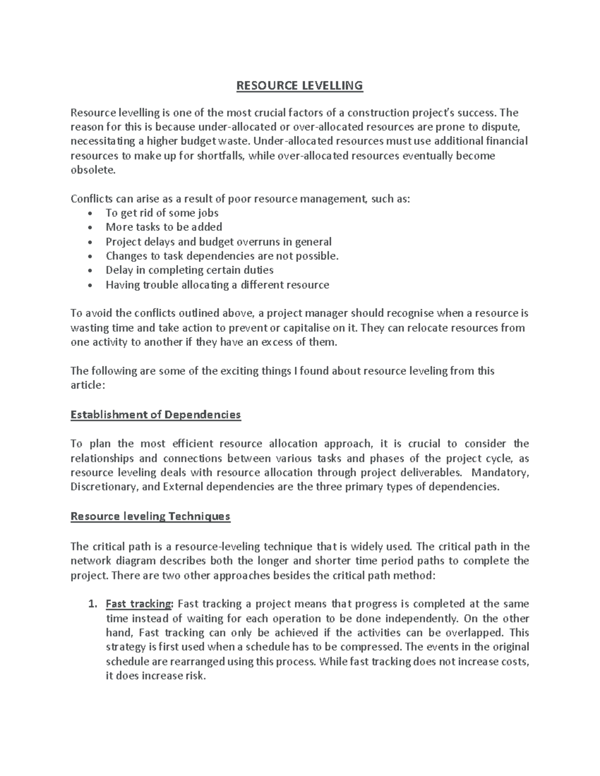 Resource Levelling Resource Levelling Resource Levelling Is One Of