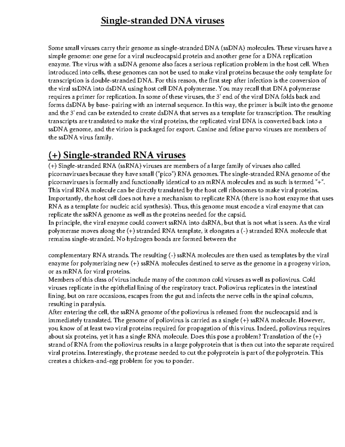 Virues part 2 - nil - Single-stranded DNA viruses Some small viruses ...