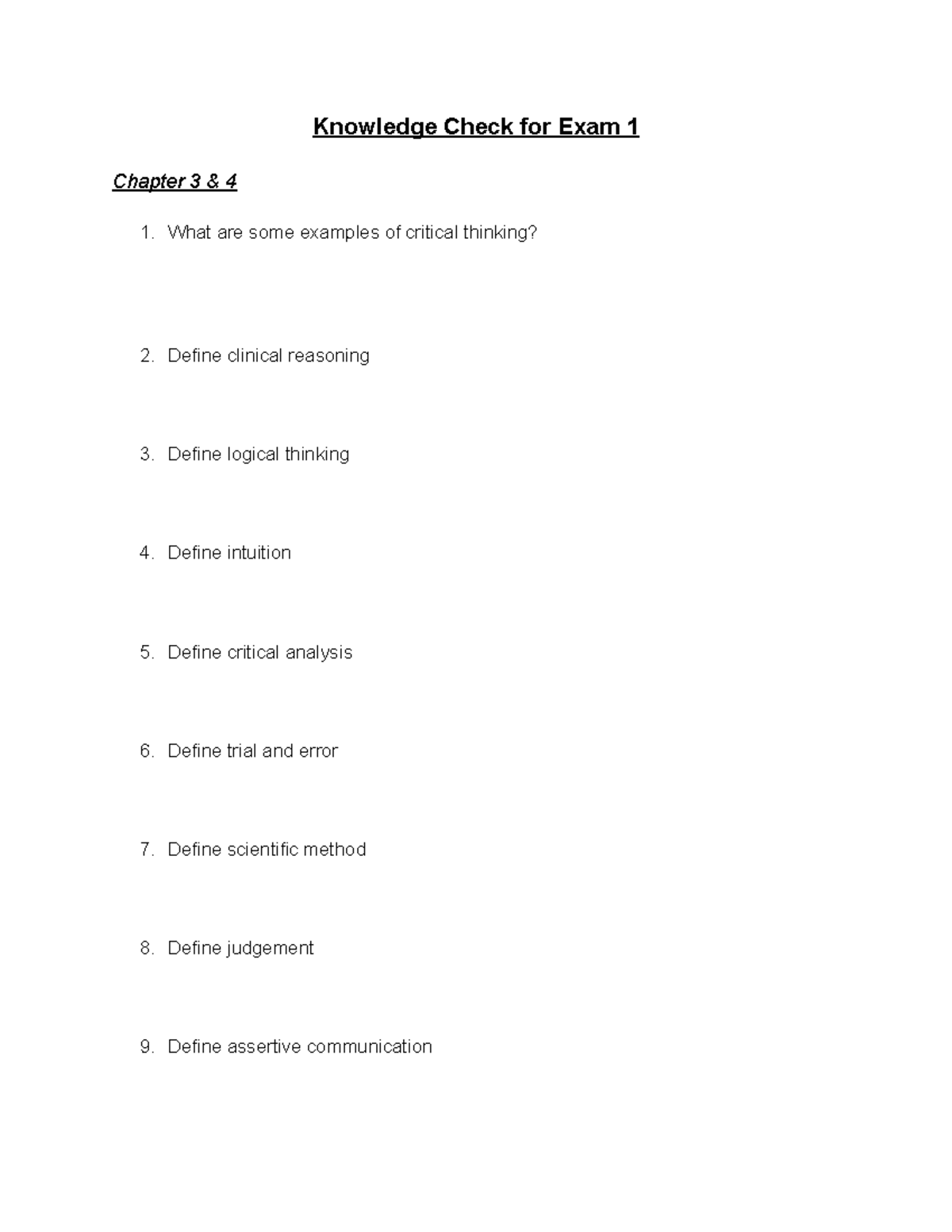 Exam 1 Review Packet - Knowledge Check for Exam 1 Chapter 3 & 4 1. What ...