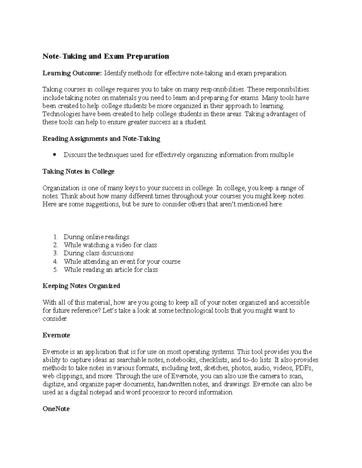 Note+Taking+and+Exam+Prep - Note-Taking and Exam Preparation Learning ...