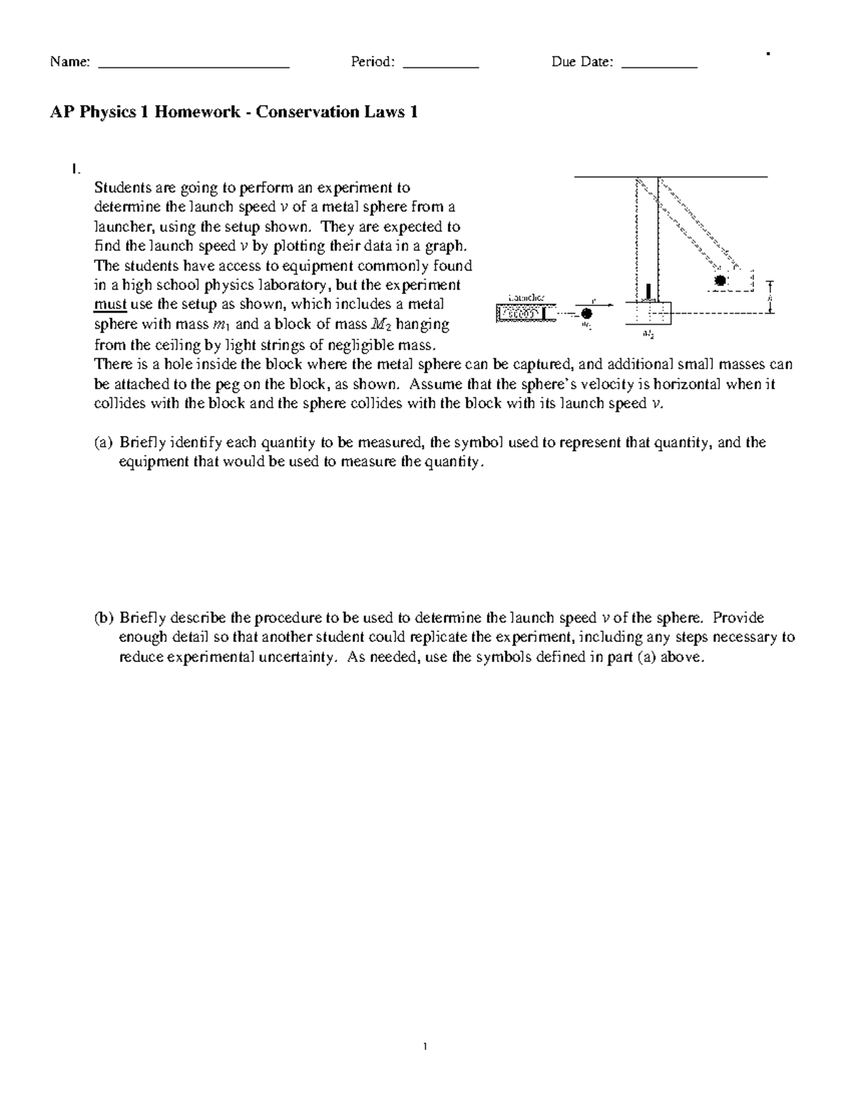 Ap physics 1 review hw - Name: _________________________ Period ...