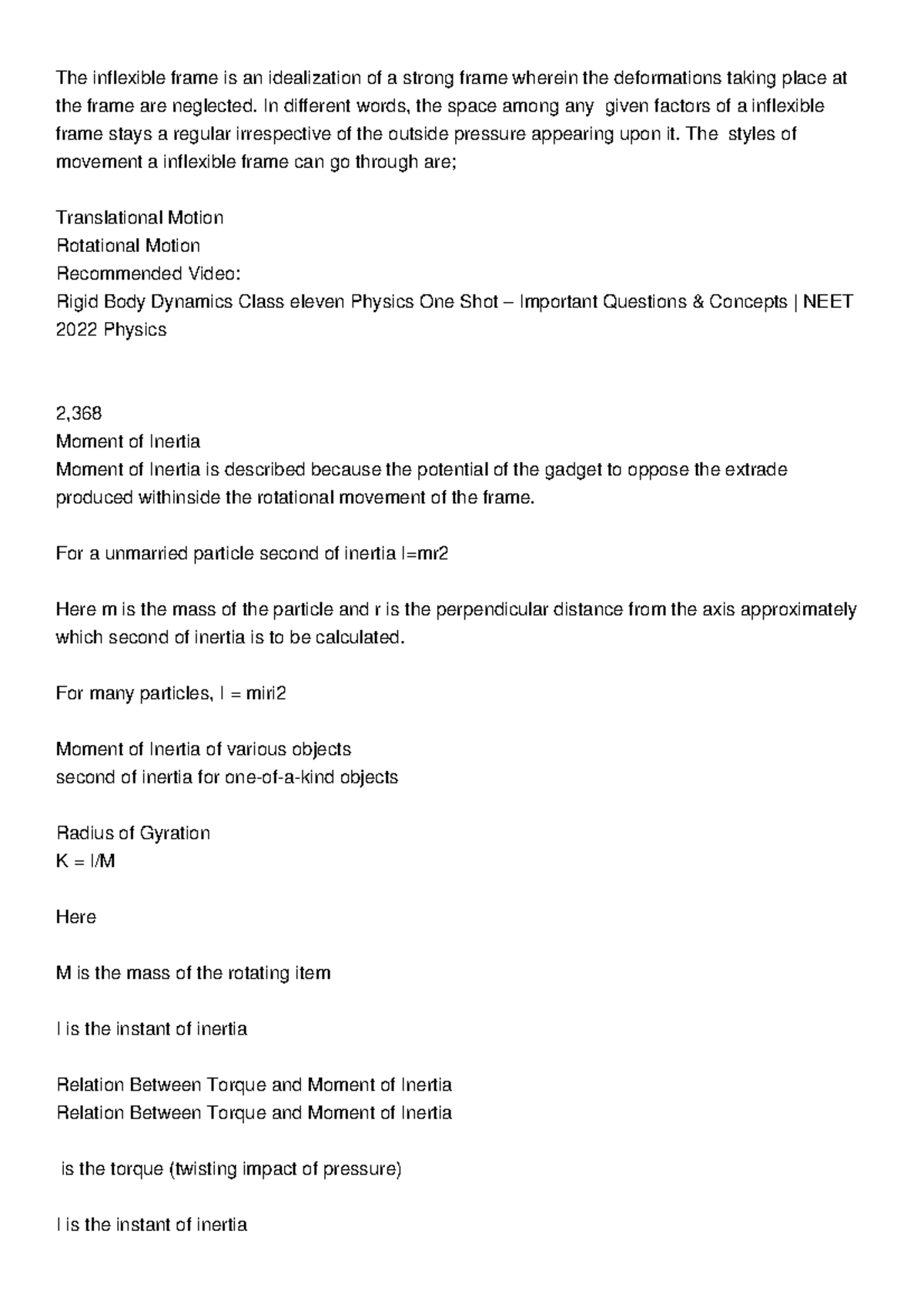Dynamics of rigid bodies - The inflexible frame is an idealization of a ...