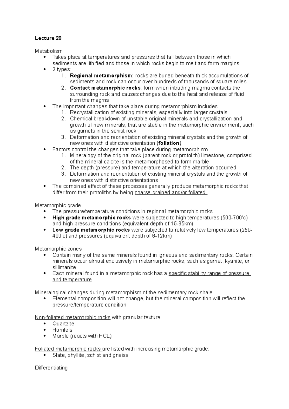 Ess 101 midterm 3 lecture notes - Lecture 20 Metabolism Takes place at ...