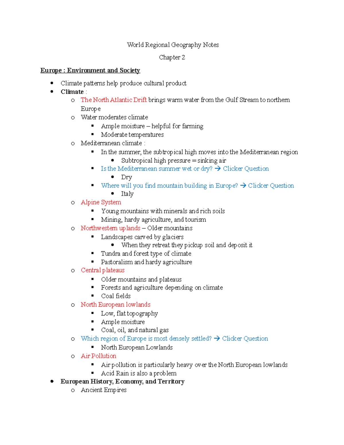 World Regional Geography Chapter 2 Notes - World Regional Geography ...