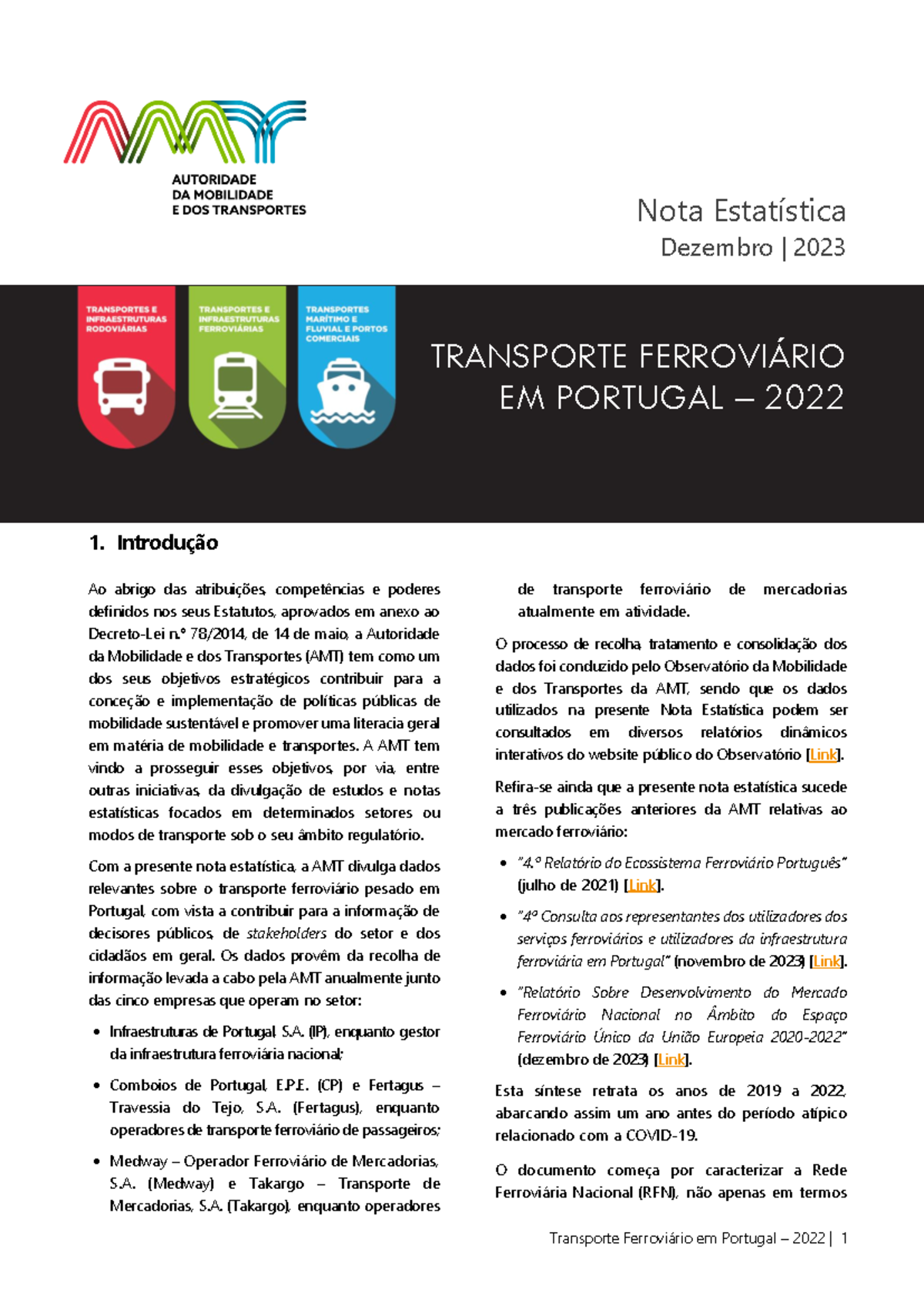 Ferrovia 2022 Nota estatistica - Transporte Ferroviário em Portugal ...