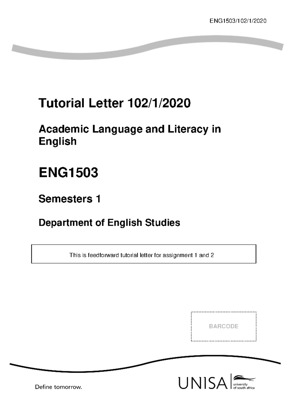 ENG1503 TL102 1 2020 - Tutorial letter for ENG1501 - ENG1503/102/ 1 ...