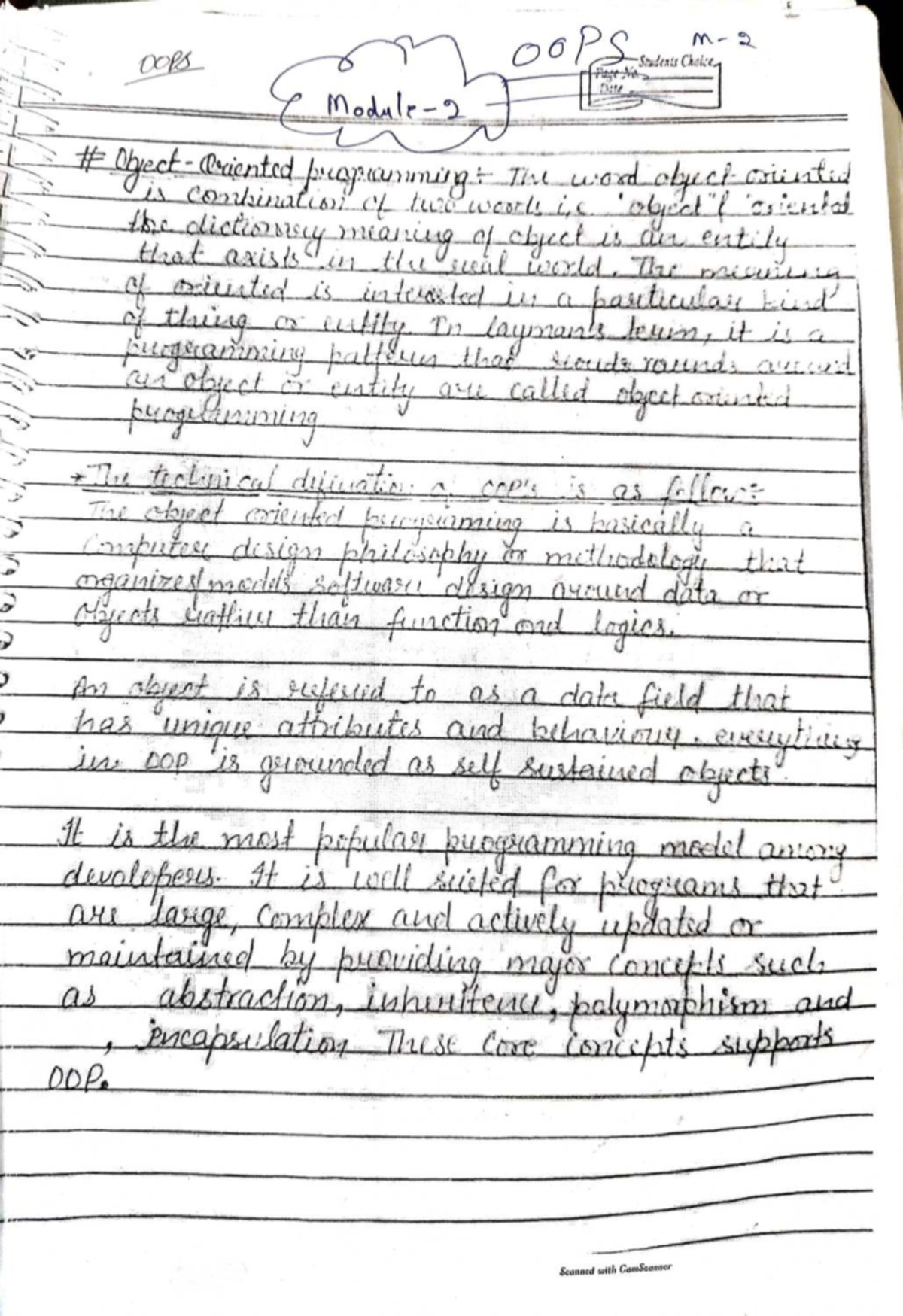 Oops module 2 self notes - oops m 2 DOPS Students Choice Paye No Date ...