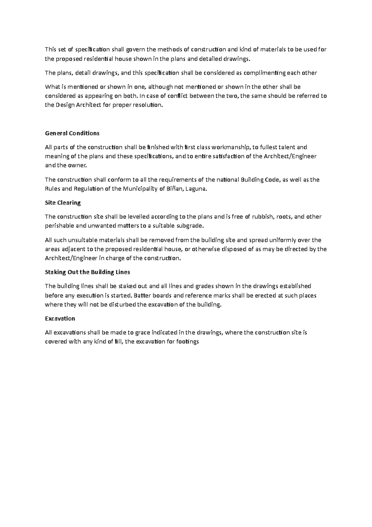 Construction specifications - This set of specification shall govern ...