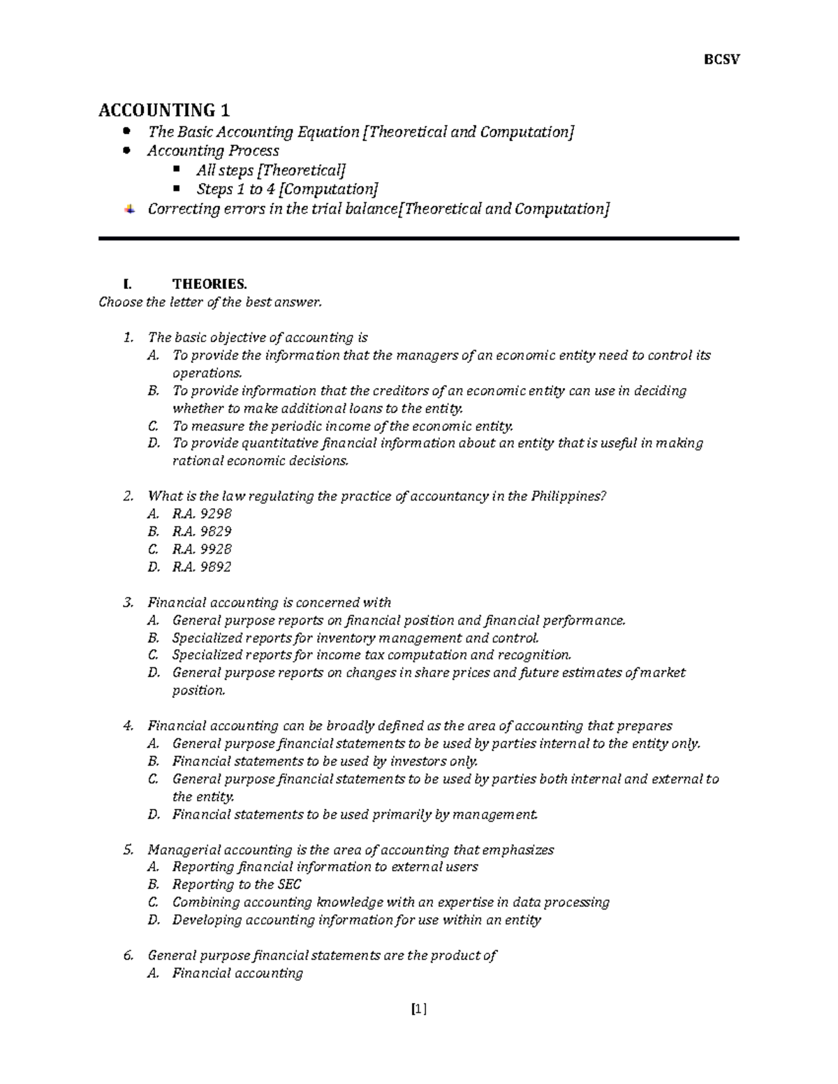 ACC 1 3 check - Financial Accounting 1 Practice Questions - ACCOUNTING ...