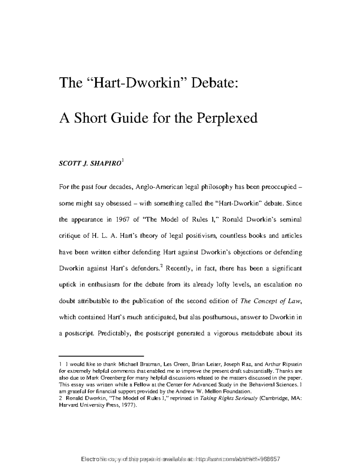The Hart-Dworkin debate Shapiro S - Electronic copy of this paper is ...