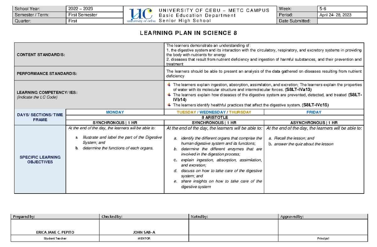 8-Aristotle-Digestive System Lesson Plan - School Year: 2022 – 2023 ...
