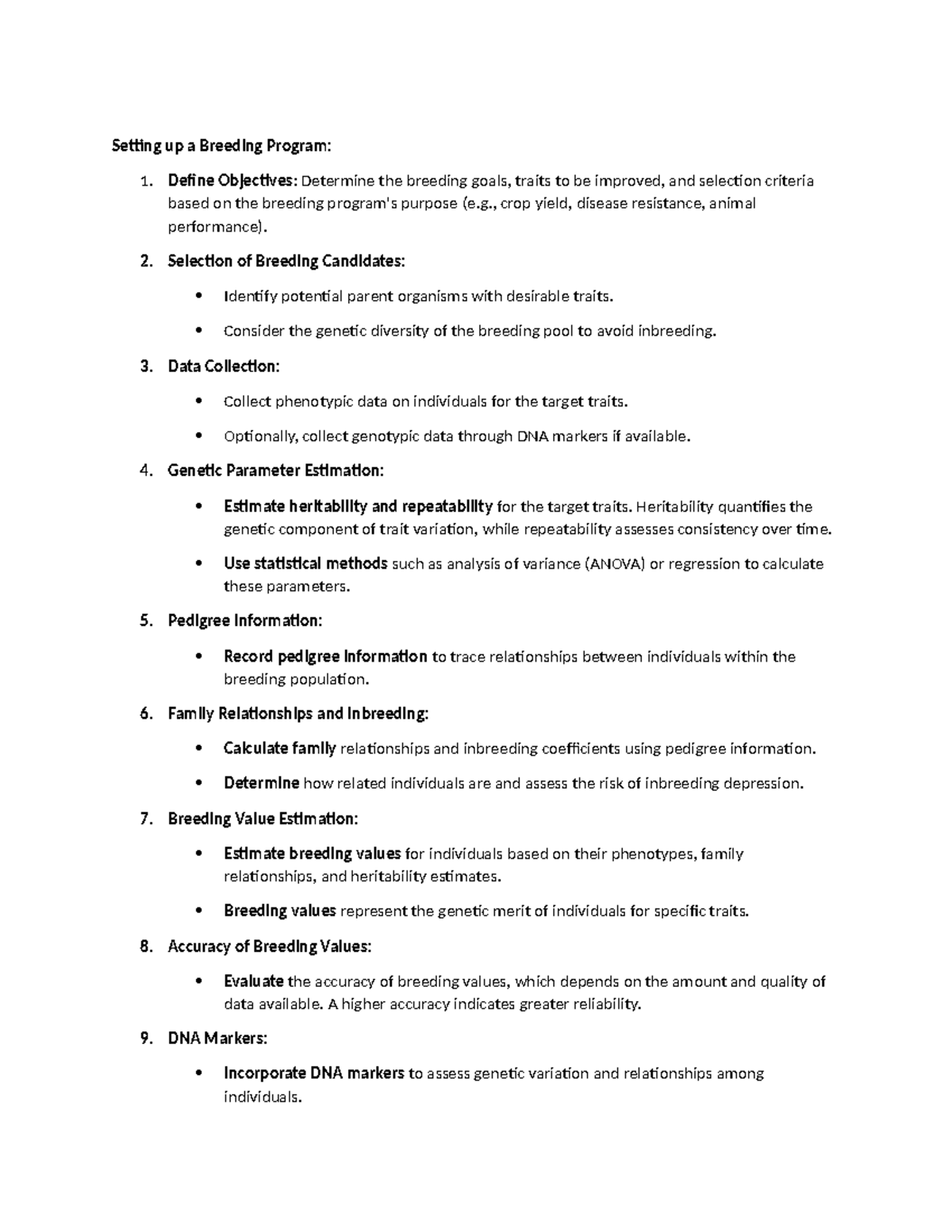 Learning Outcomes 2 - Setting up a Breeding Program: 1. Define ...
