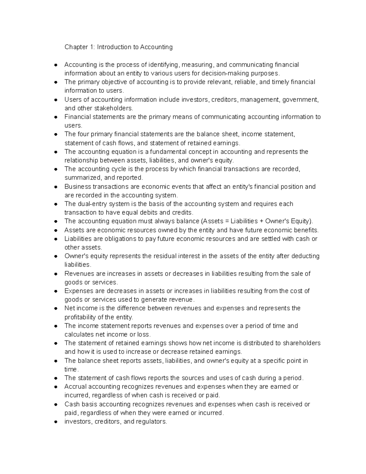 Intro to accounting chapter 1 - Chapter 1: Introduction to Accounting ...