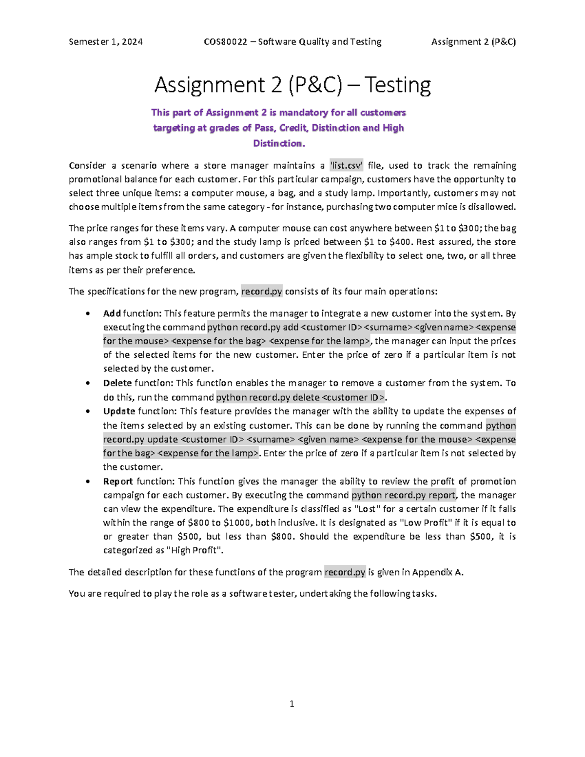 SQT+Assignment 2-P%26C - Assignment 2 (P&C) – Testing This part of ...
