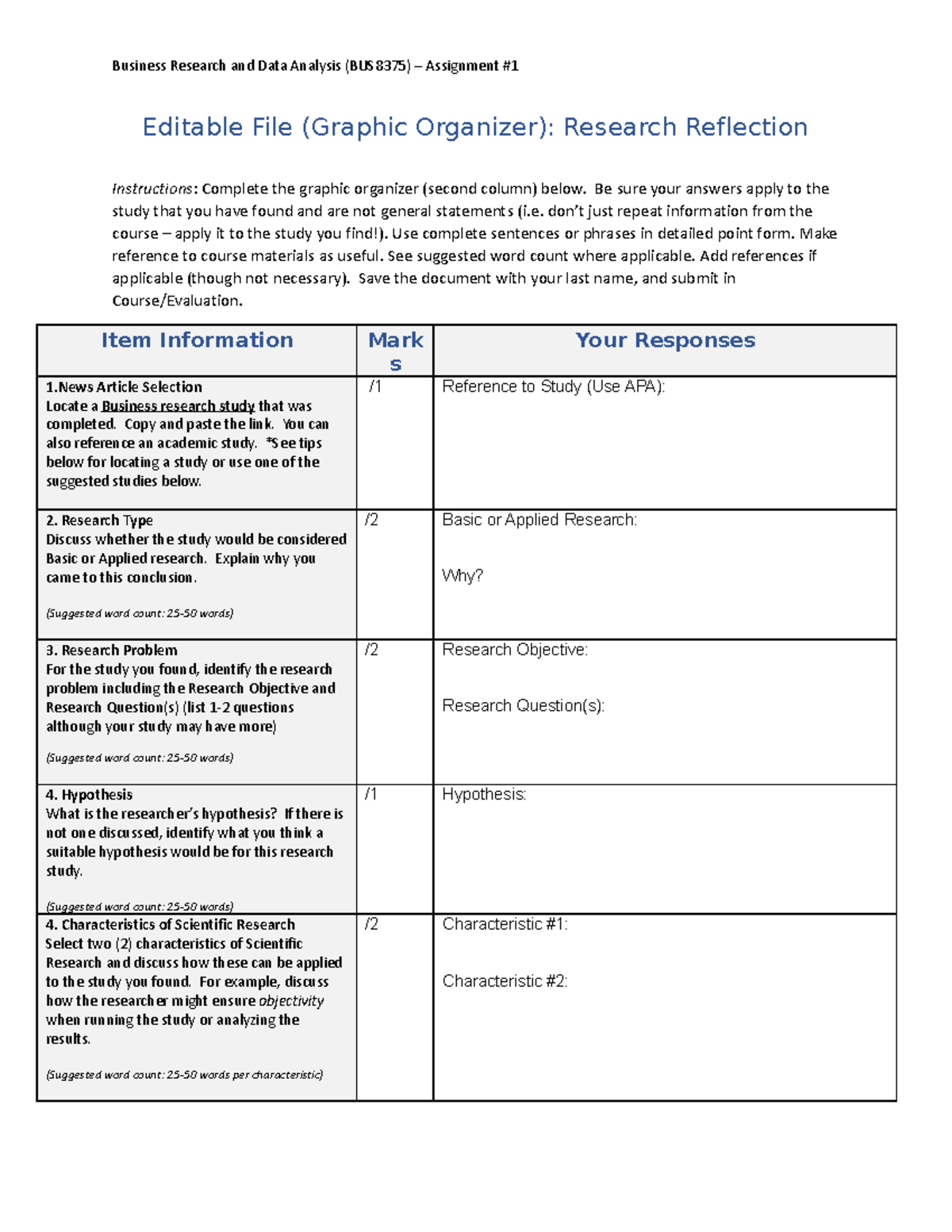 Assignment #1 Research Reflection - Graphic Organizer Assignment F231 ...