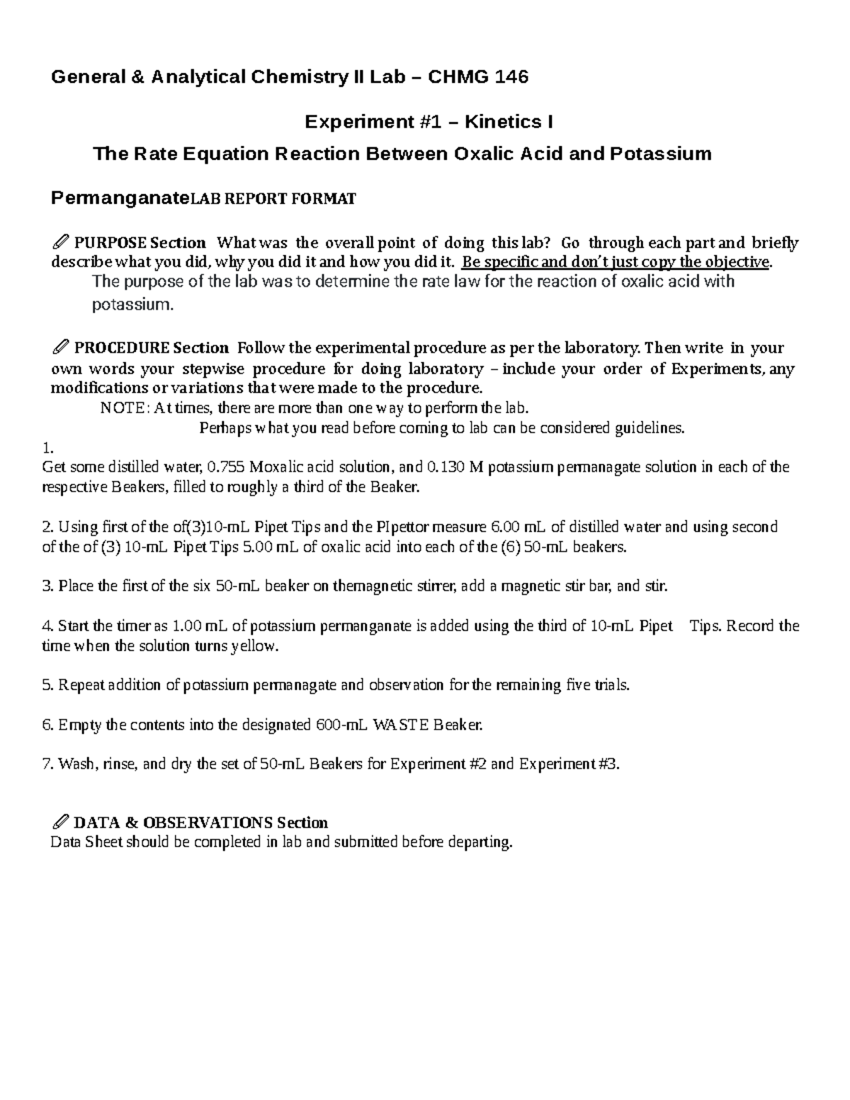 146 Kinetics I Post - Google Docs - General & Analytical Chemistry II ...