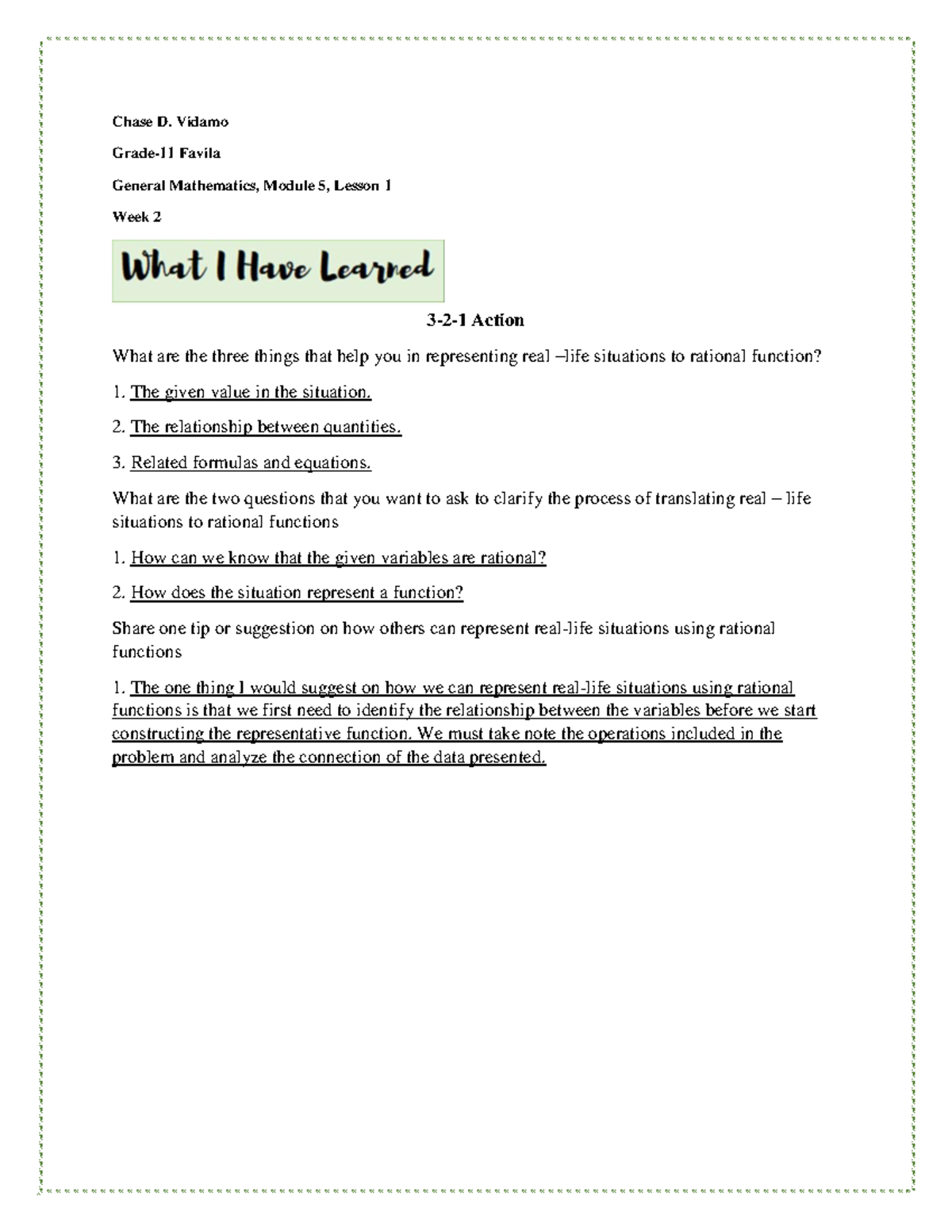 Gen Math Quarter 1 W2 - Chase D. Vidamo Grade-11 Favila General ...