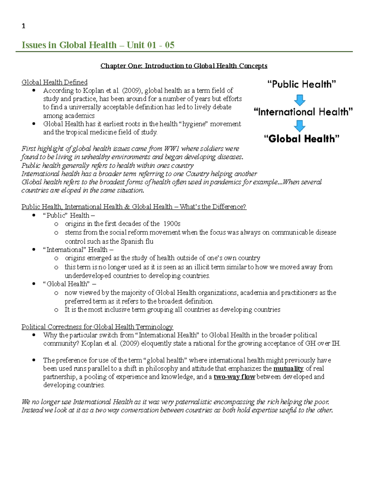 Unit 01-05 Notes - Issues in Global Health – Unit 01 - 05 Chapter One ...