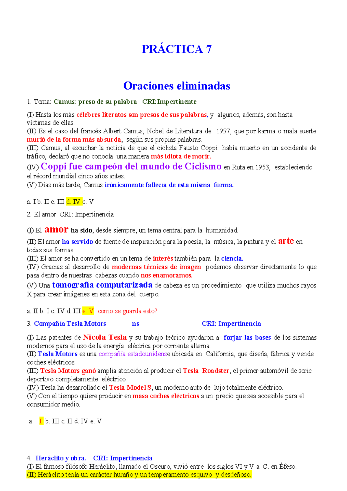 Razonamiento verbal Superintensivo práctica 7 oraciones eliminadas - PRÁCTICA 7 Oraciones ...