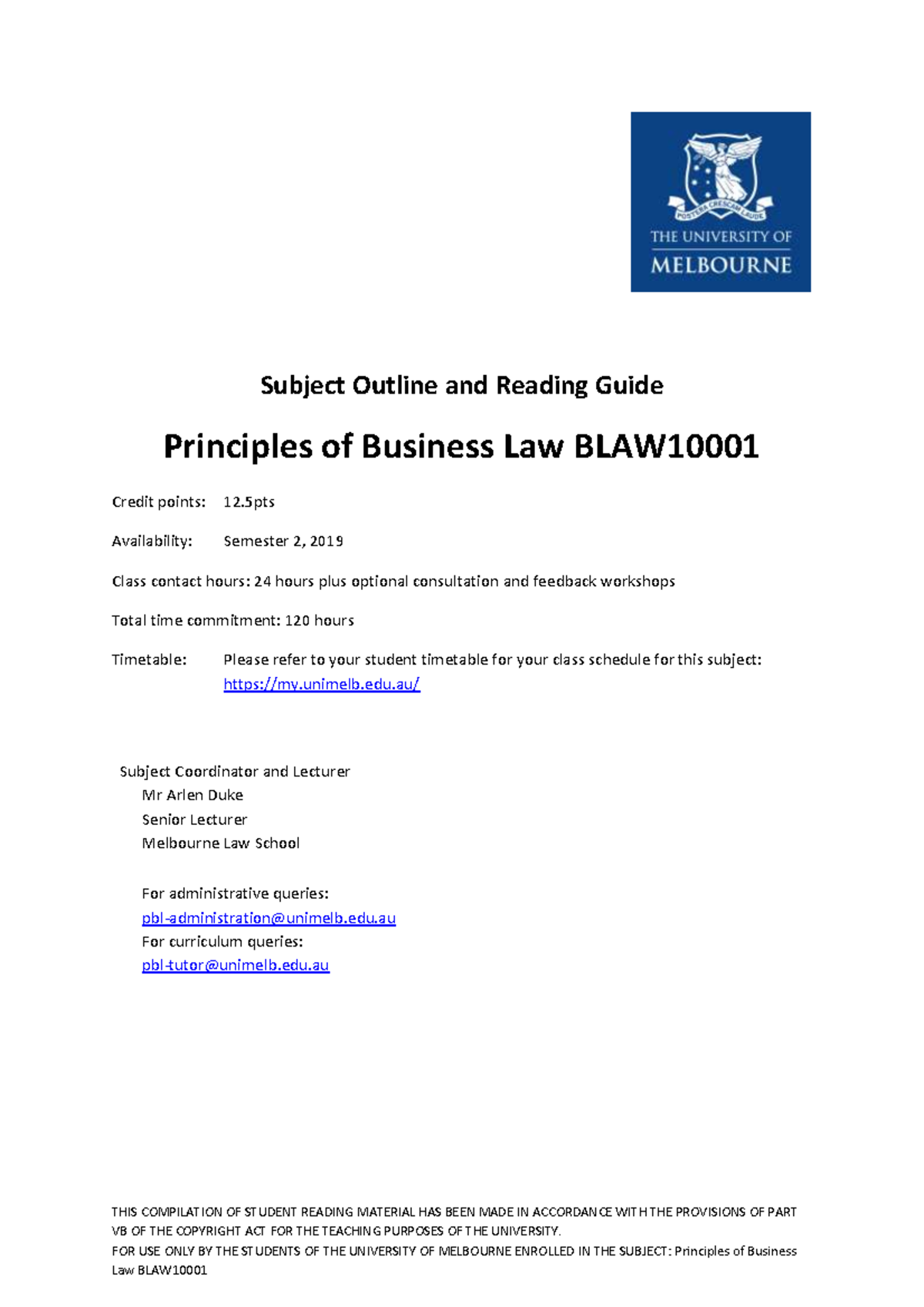 PBL Reading Guide 2019 - Sem 2 Final - Subject Outline and Reading ...