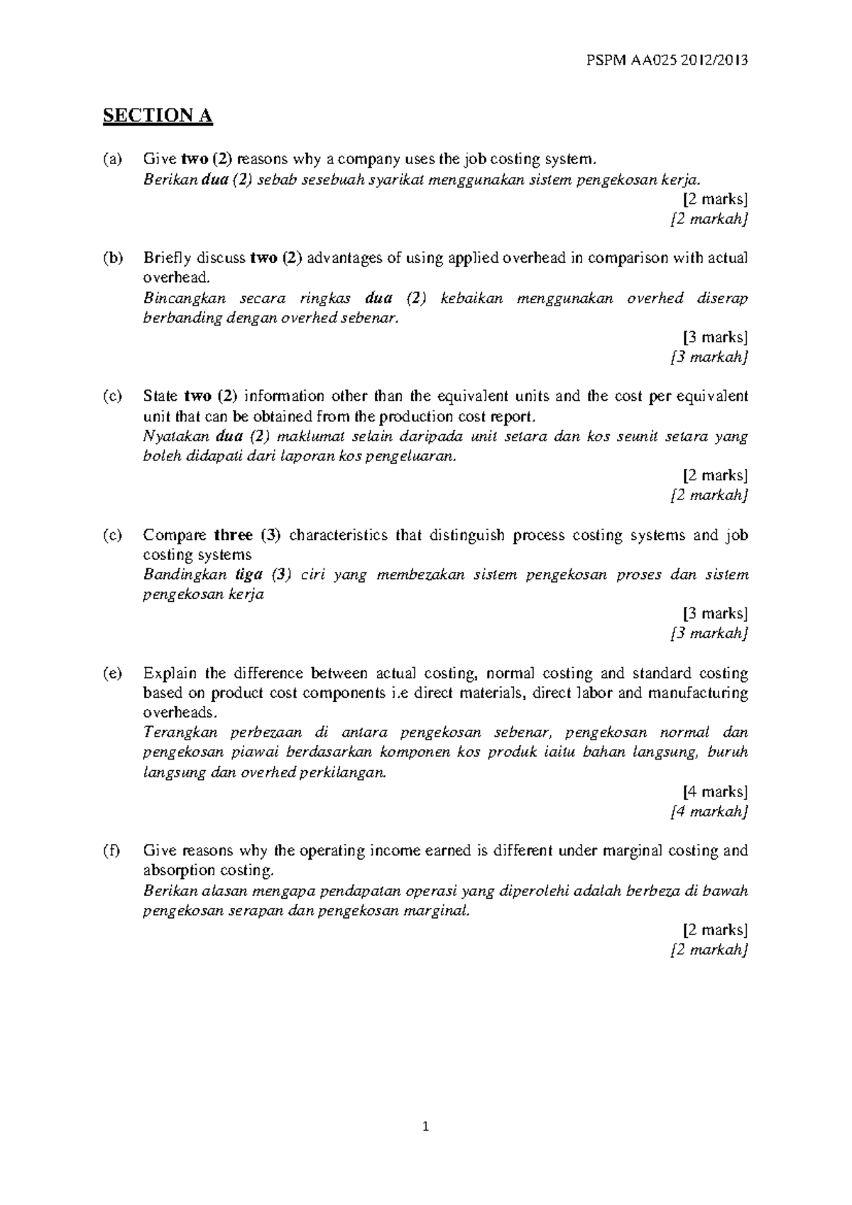 AA025 PSPM 2012 2013 Q - PSPM past year - SECTION A (a) Give two (2 ...