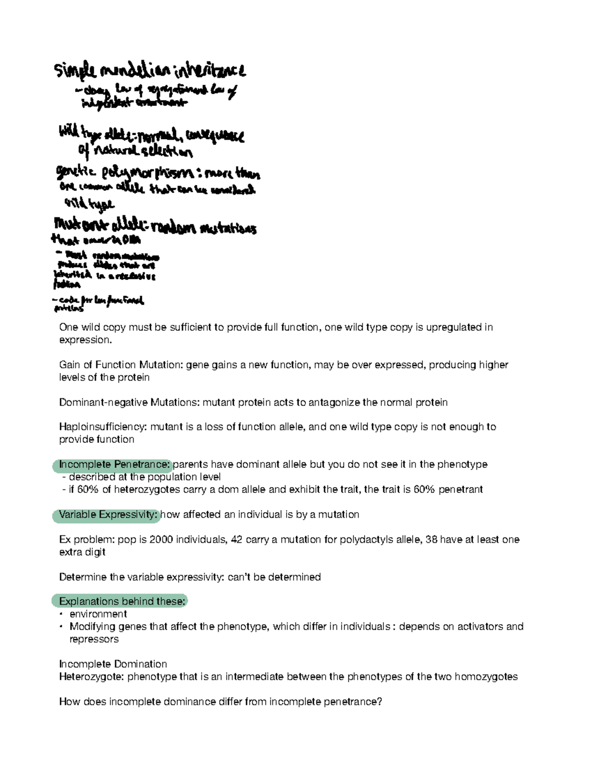 Chapter 5 Genetic Polymorphism Incomplete Penetrance Variable Expressivity Overdominance