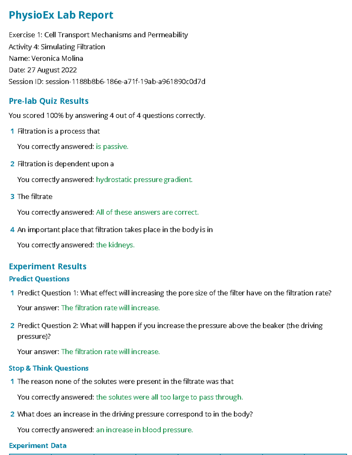 Exercise 1 Activity 4 Simulating filtration - PhysioEx Lab Report ...