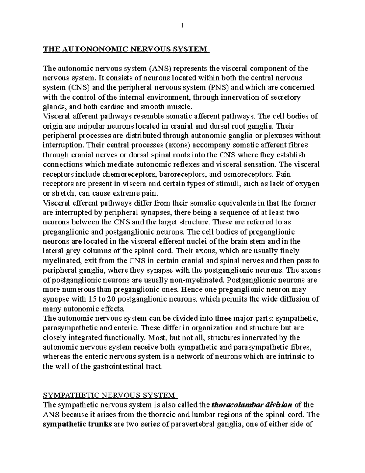 Autonomic Nervous System Special 2 - THE AUTONONOMIC NERVOUS SYSTEM The ...